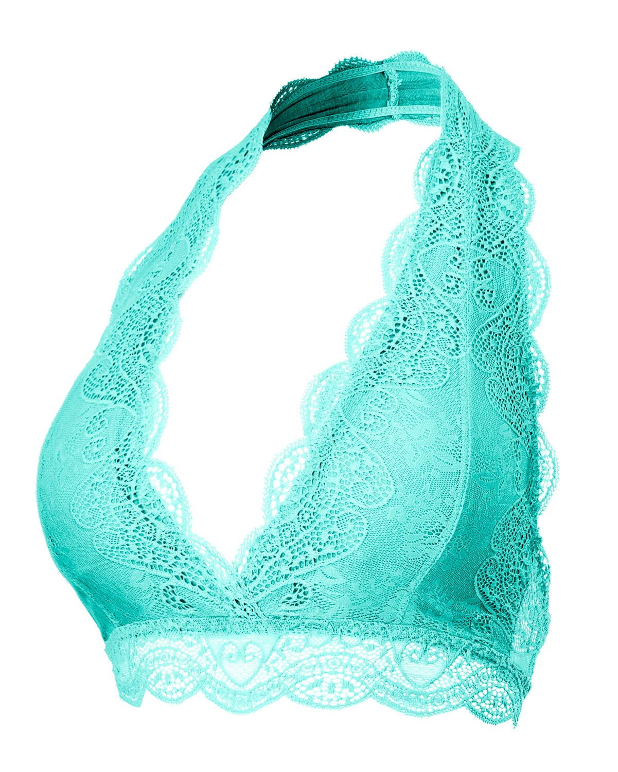 Urban Daizy Womens Seamless Lace Bra Scalloped Halter Padded Crop Top Lined Bralette Plunge