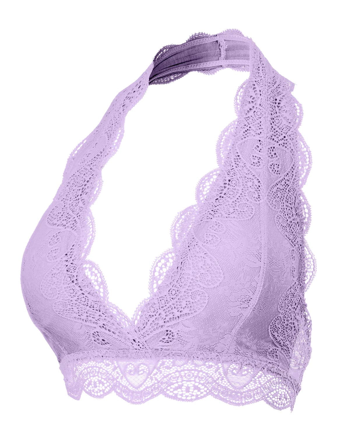 URBAN DAIZY Women's Seamless Lace Bra Scalloped Halter Padded Crop Top ...