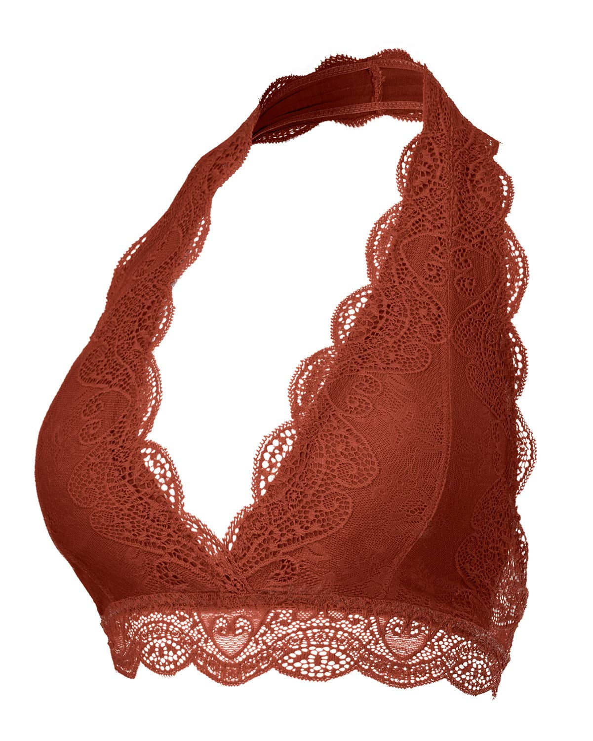 URBAN DAIZY Women's Seamless Lace Bra Scalloped Halter Padded Crop Top ...