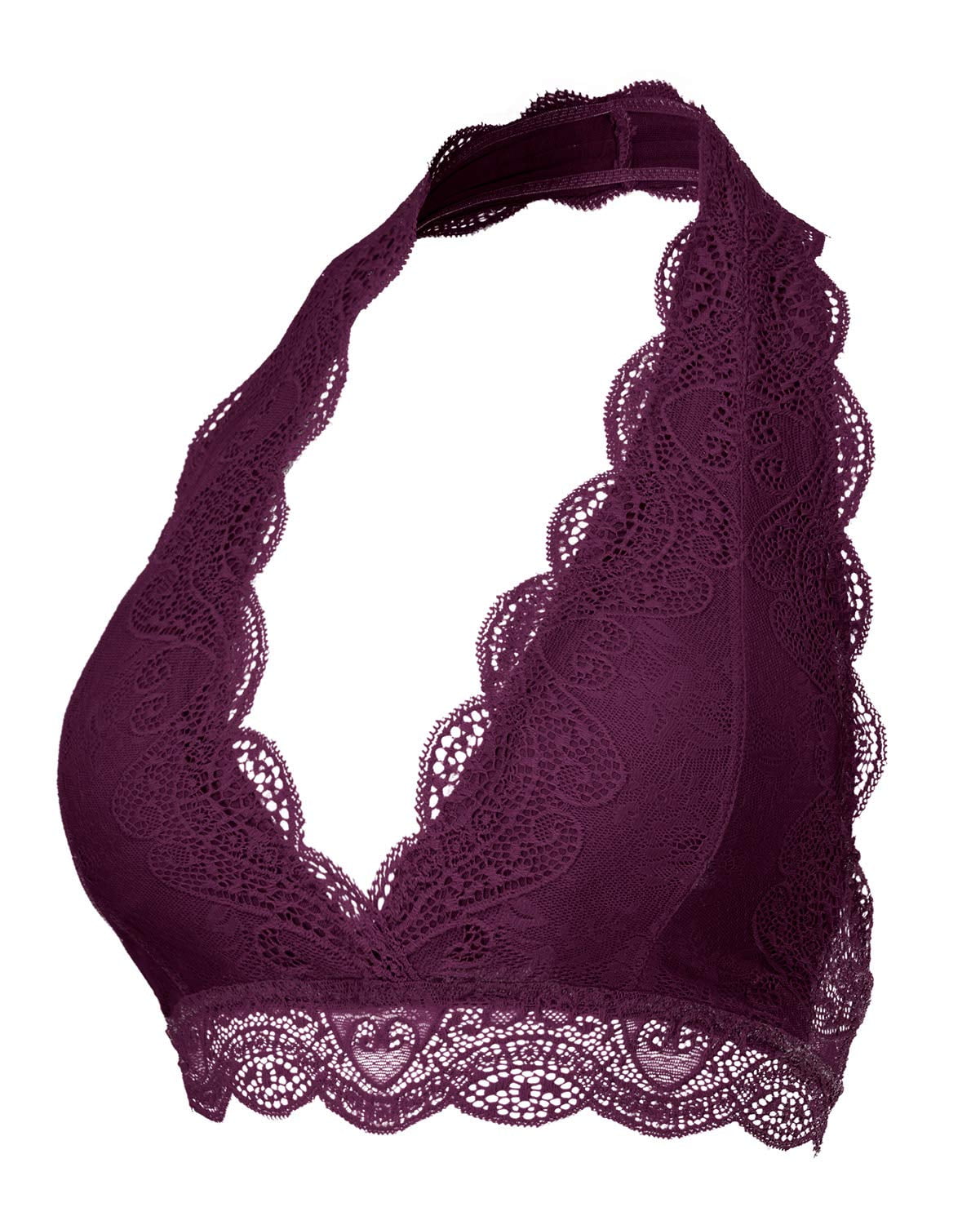 URBAN DAIZY Women's Seamless Lace Bra Scalloped Halter Padded Crop Top ...