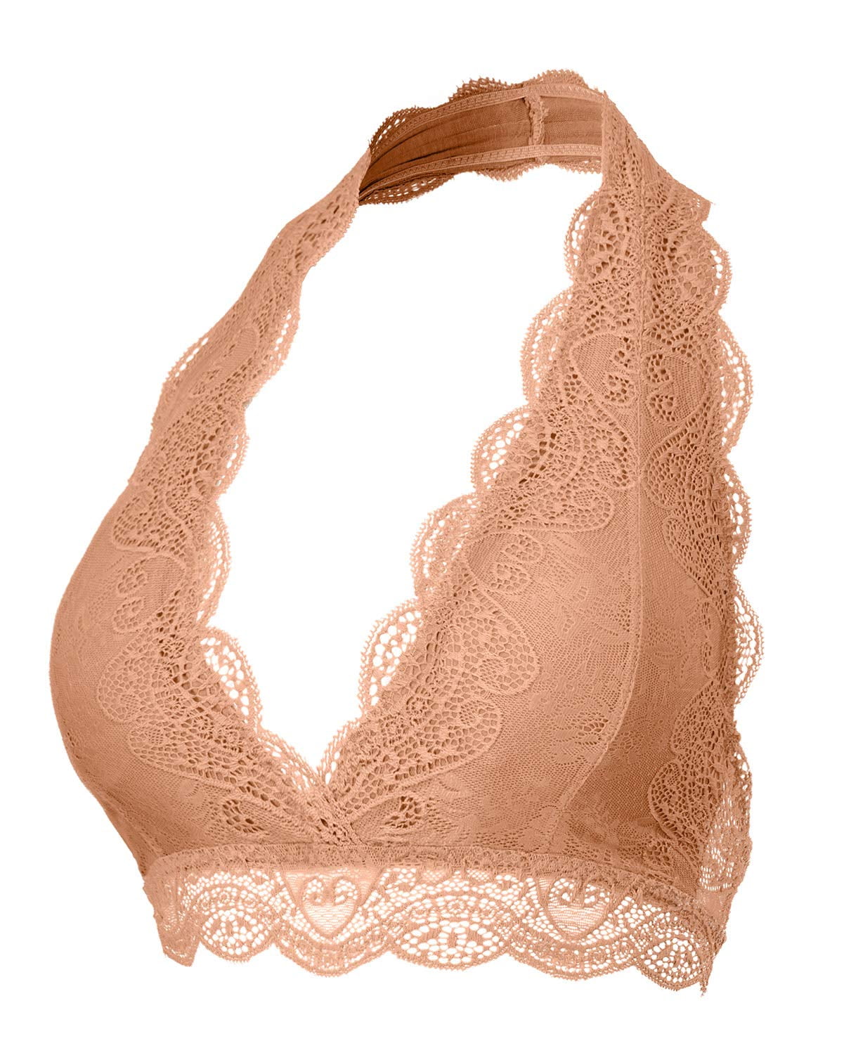 URBAN DAIZY Women's Seamless Lace Bra Scalloped Halter Padded Crop Top ...