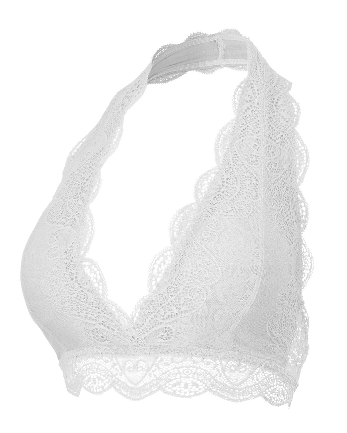 Urban Daizy Womens Seamless Lace Bra Scalloped Halter Padded Crop Top Lined Bralette Plunge