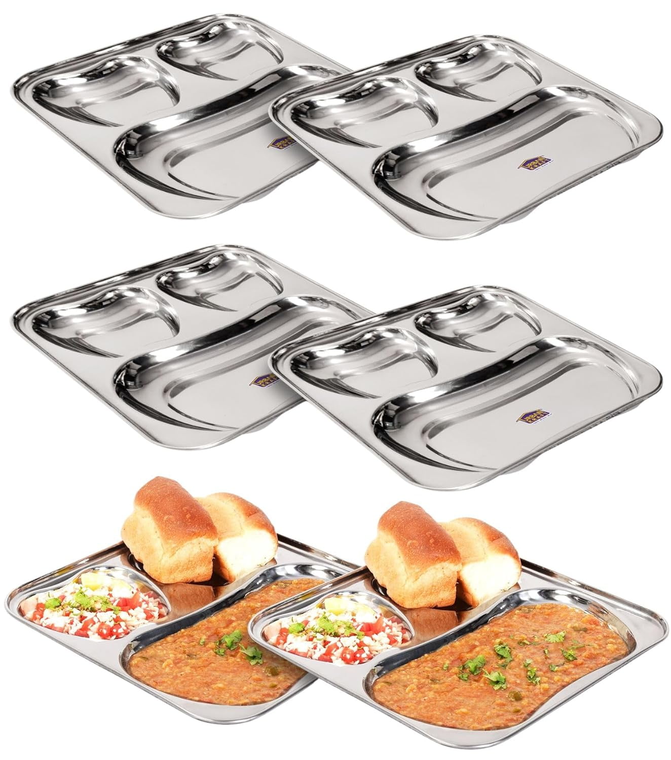 URBAN KRAFT 3In1 Stainless Steel Plates with CompartmentsPav Bhaji ...