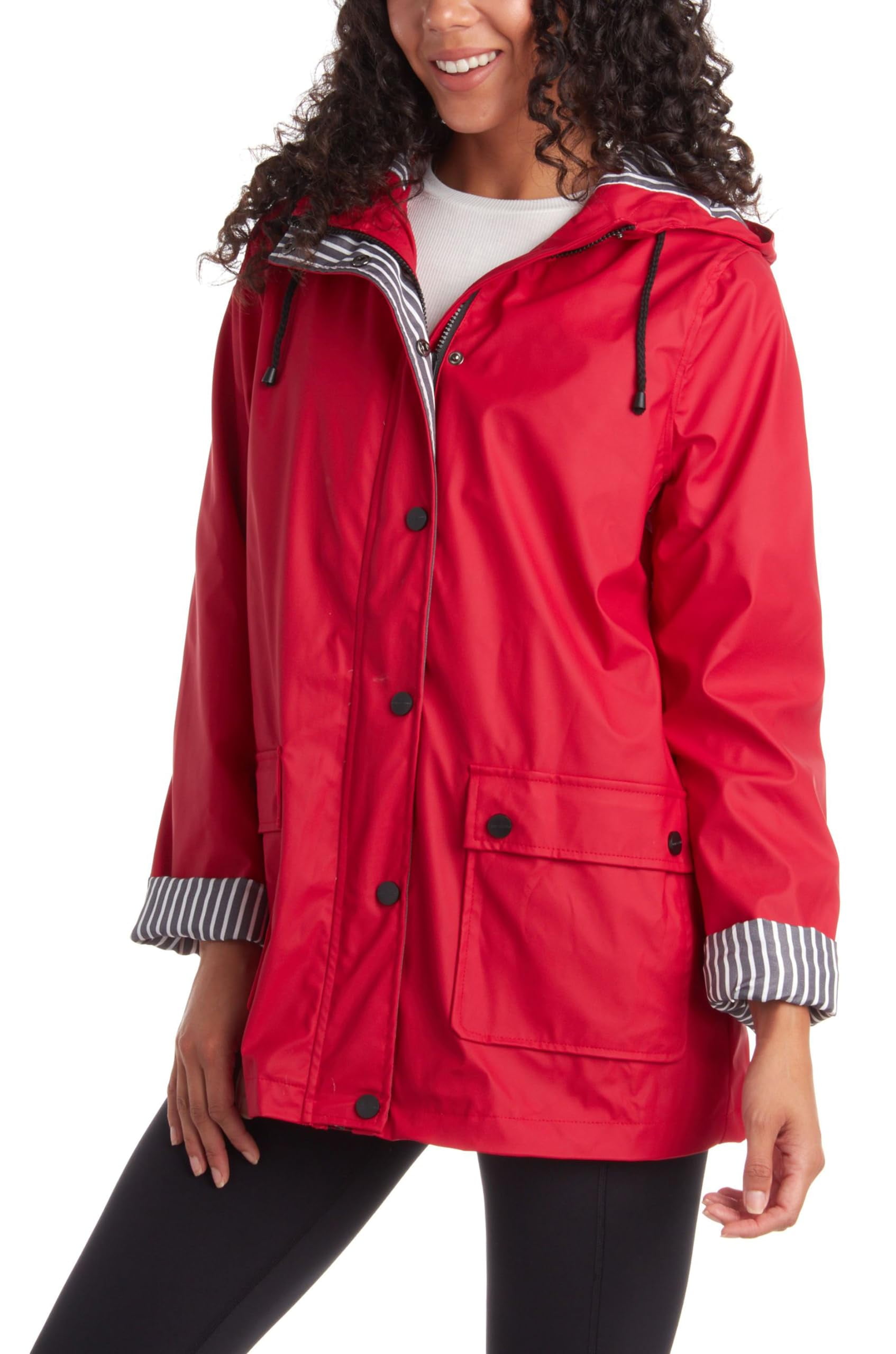 URBAN REPUBLIC Women's Rain Jacket - Lightweight Slicker Shell Water Resistant Hooded Raincoat ...