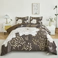 URBONUR 3 Pcs Queen Floral Comforter Set, Brown Gold Botanical Bedding ...