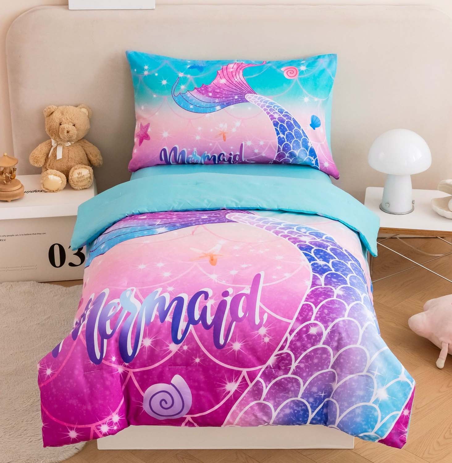 URBONUR Glitter Mermaid Tail Kids Bedding Set: Children's Toddler ...