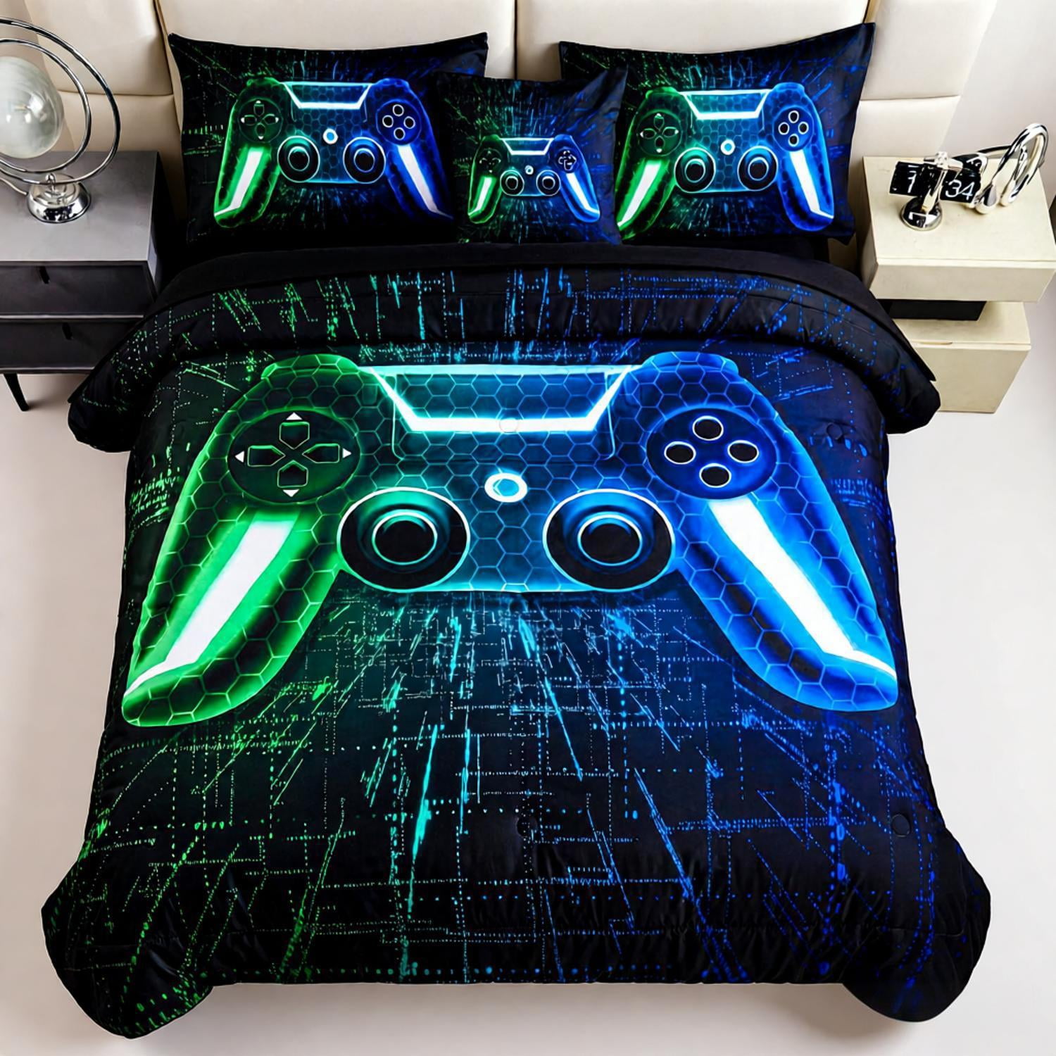 URBONUR Gamer Bed Set Full, 6 Pieces Lightning Comforter with Sheets ...