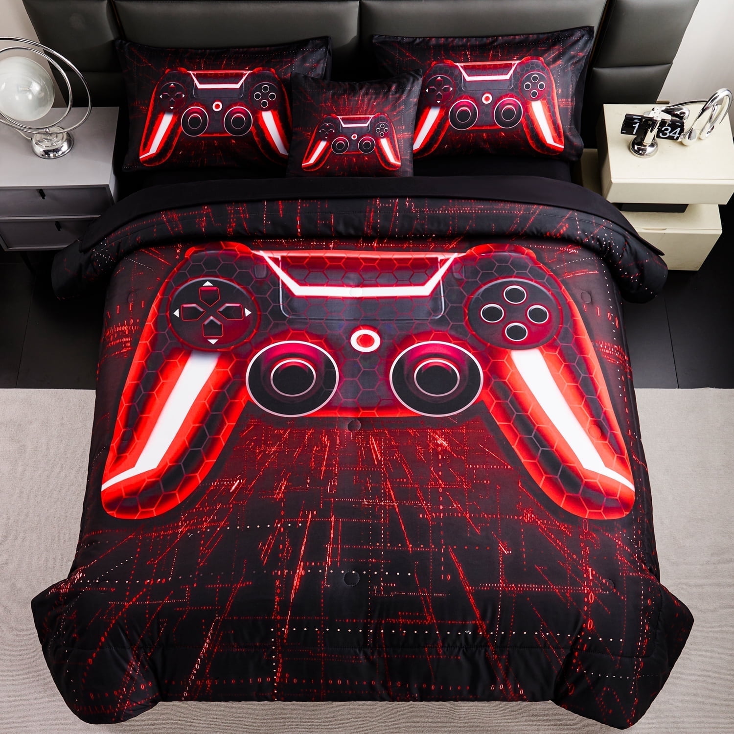 URBONUR 6Pcs Red Twin Comforter Set, Boys Video Game Bedding, Lightning ...