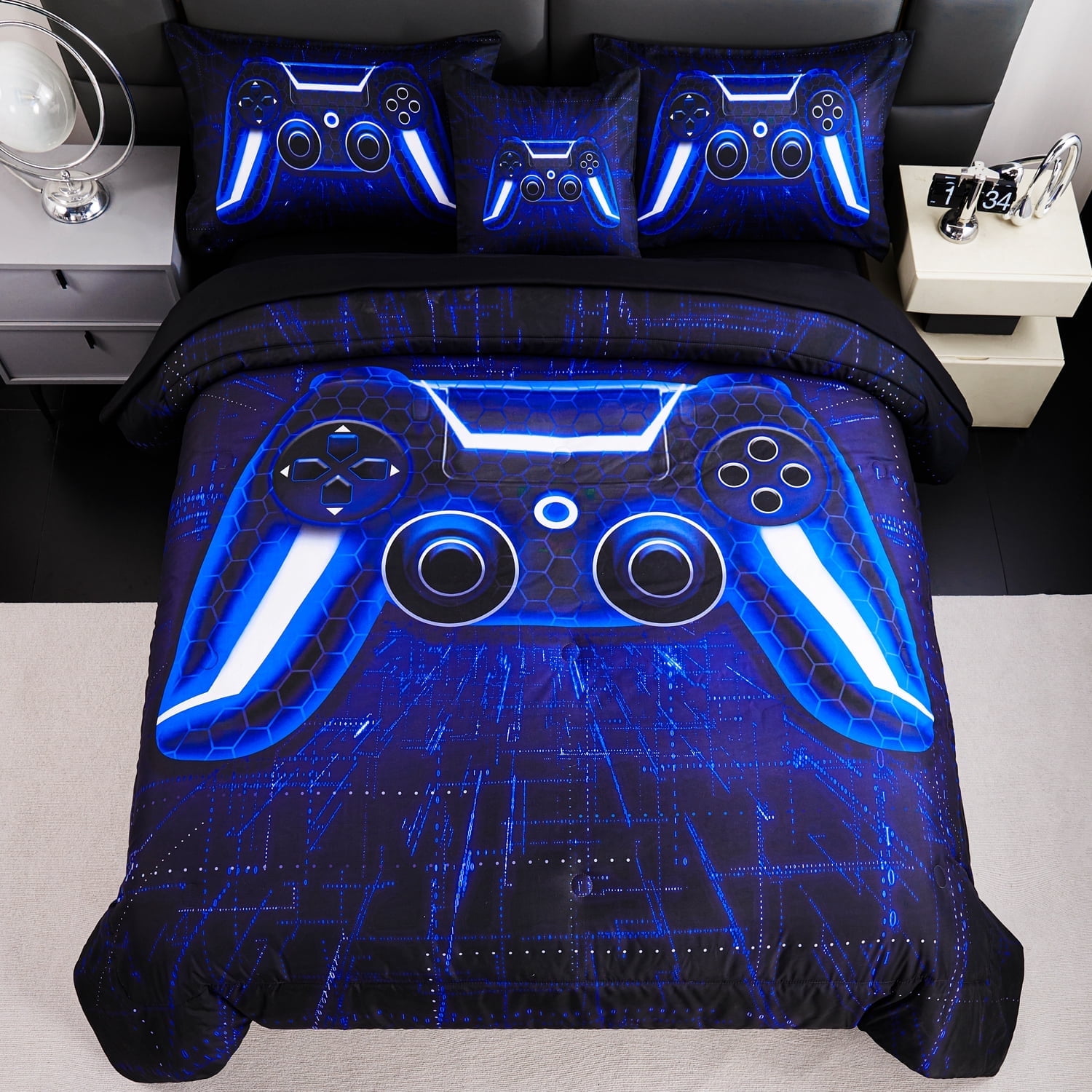 URBONUR Gaming Comforter Set Queen Size, 6-Piece Console Bedding for ...