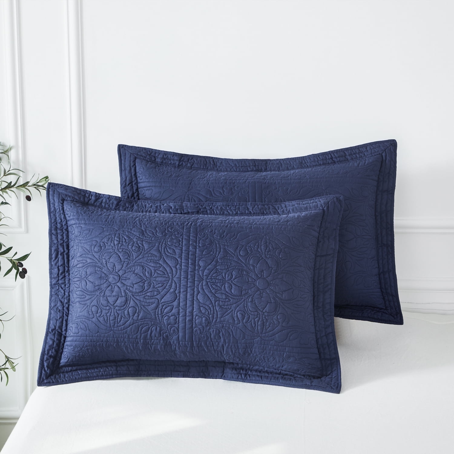 URBONUR Navy Blue Pillow Shams Set of 2 Queen Size Microfiber Farmhouse ...