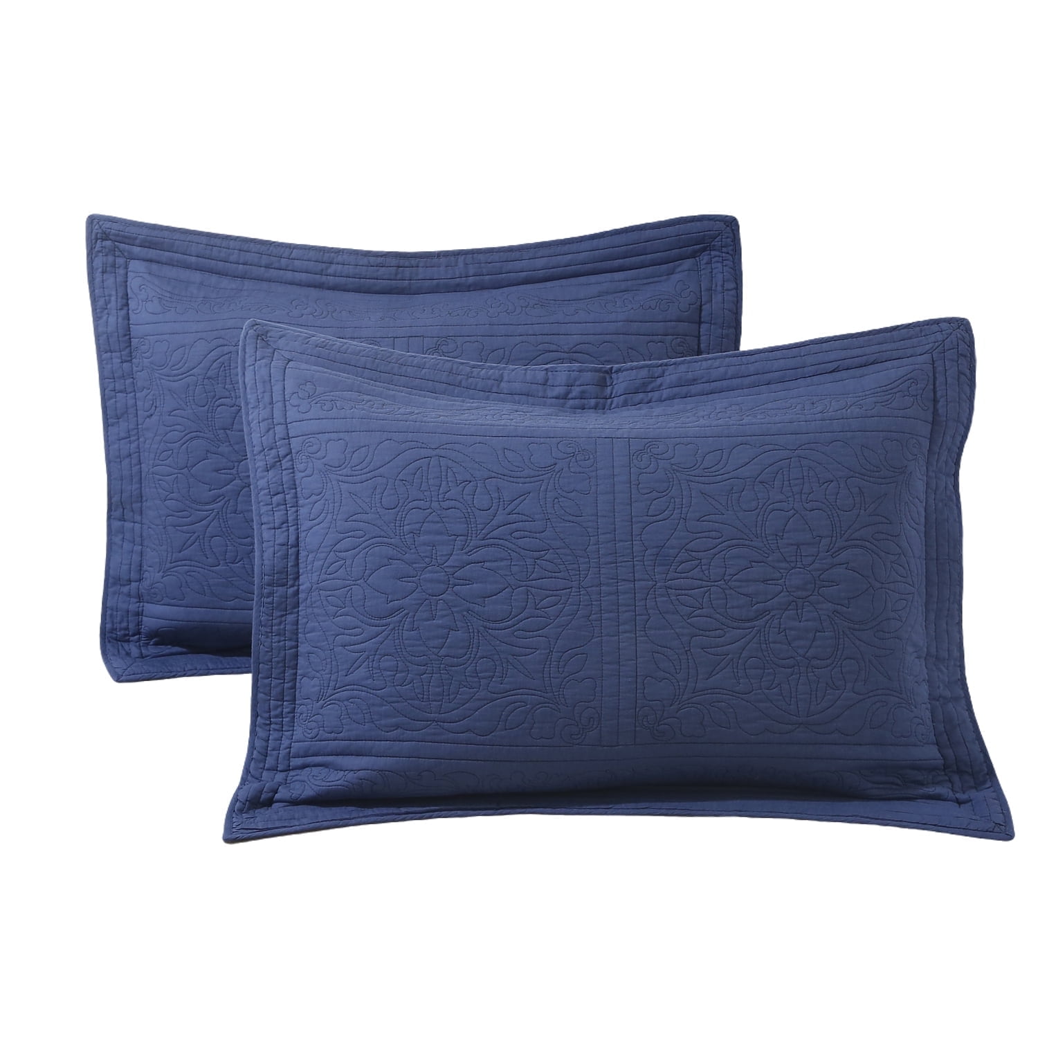 URBONUR Navy Blue Standard Size Pillow Shams, 2 Pcs 100% Cotton ...