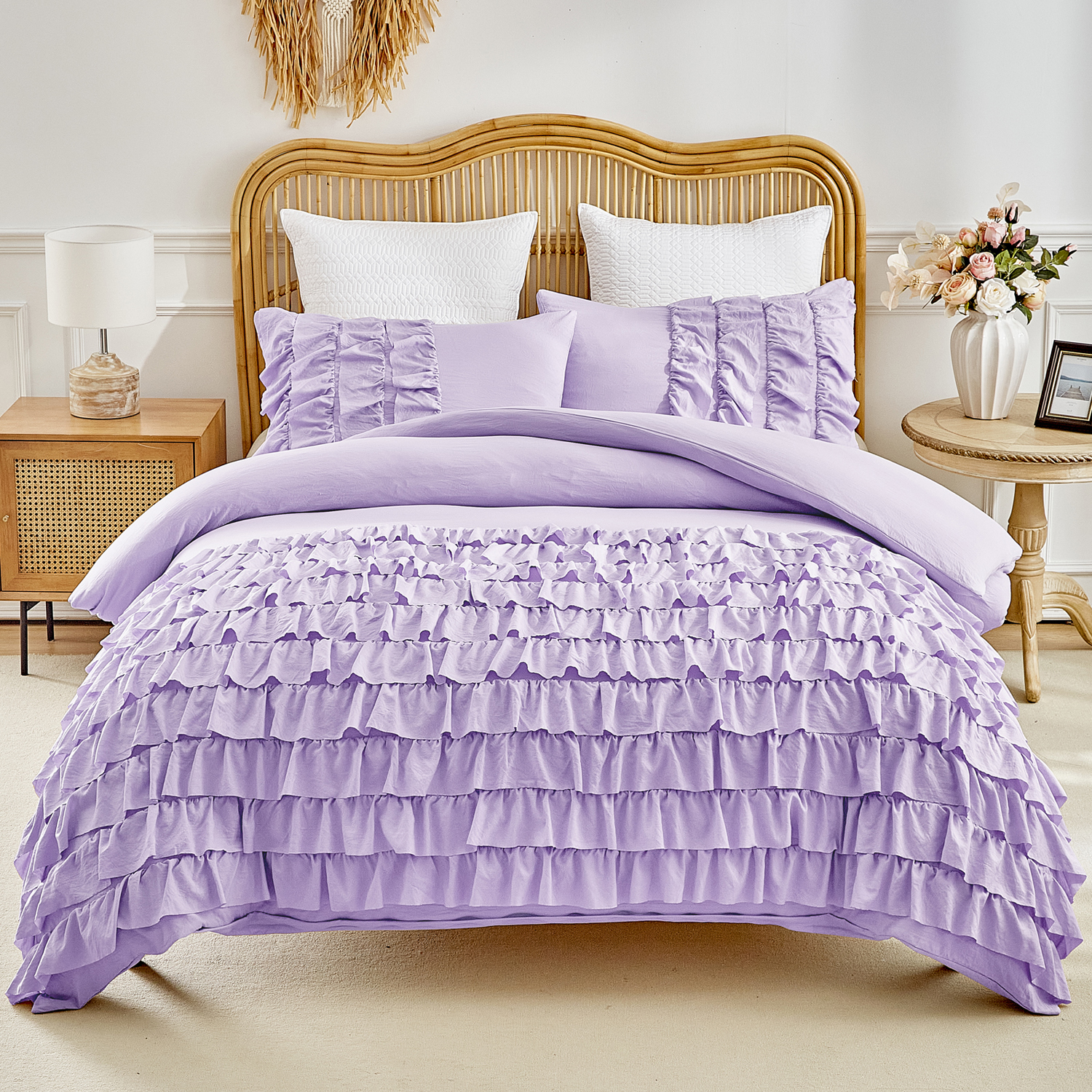 Purple Ruffle Duvet Cover Set Twin Size Vintage Ruffle Fringe Comforter ...