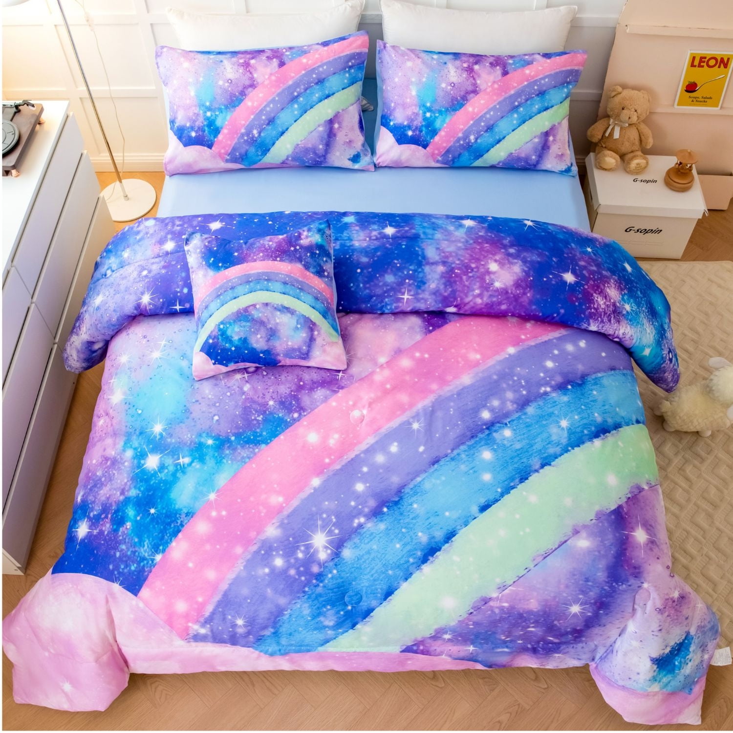URBONUR Rainbow Girl Bedding Set Queen Tie Dye Bedding Galaxy Girl Bed ...