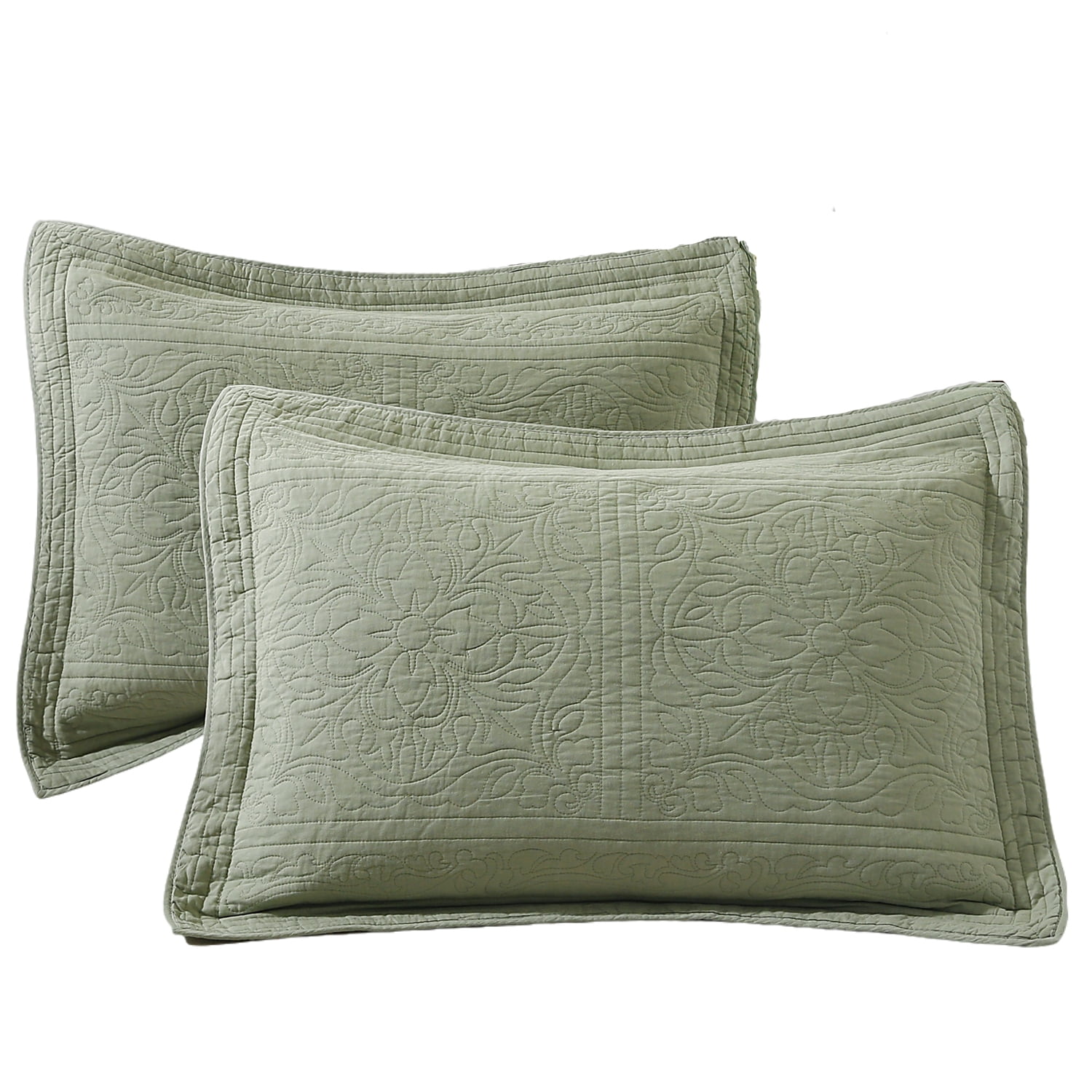 URBONUR 100% Cotton Quilted Pillow Shams, Standard Size, Sage Green, 2 ...