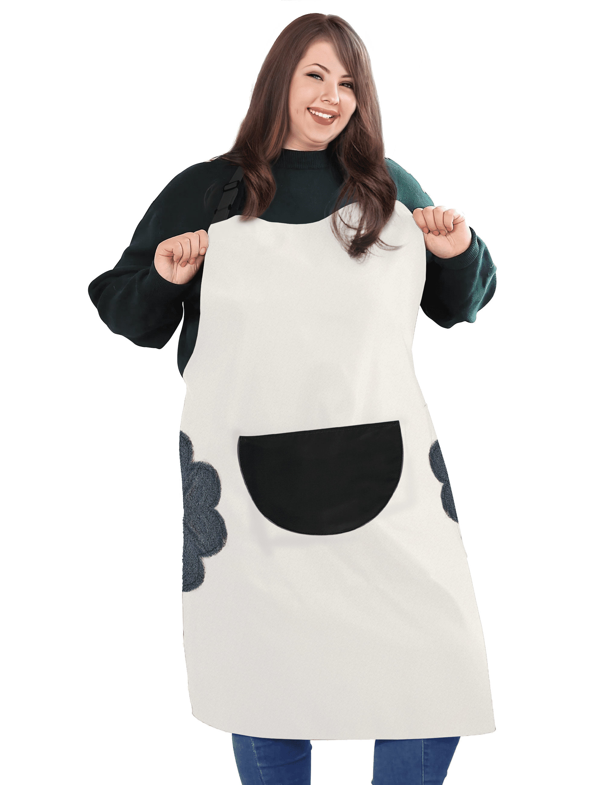 URBY 1pc Plus Size Extra Wide Apron with Hand Wiper Round Pockets ...