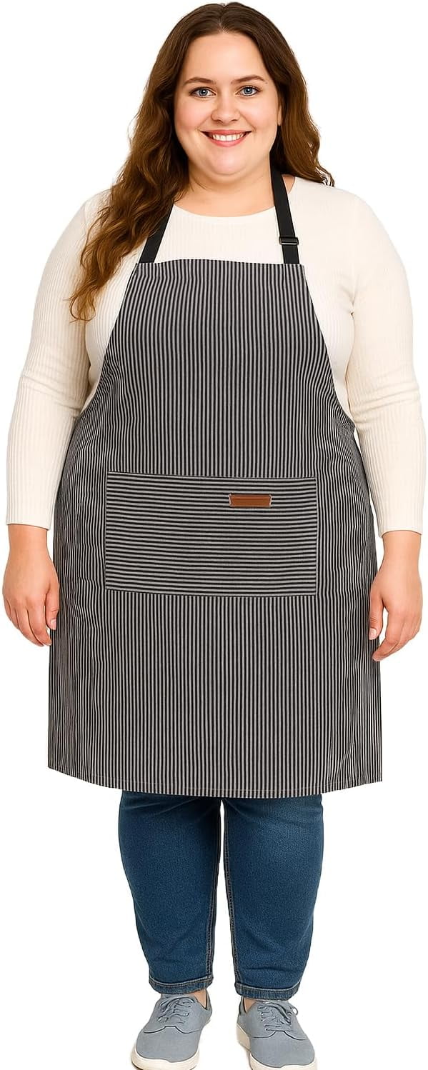 Urby Plus Size Strip Apron, Adjustable Neck, Extra Wide, Pockets, Black ...