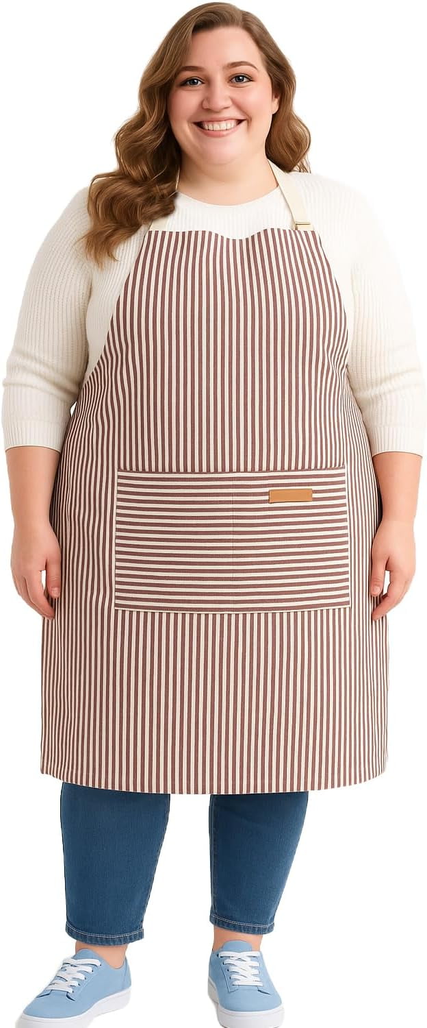 Urby Plus Size Apron with Pockets for Cooking and Baking in Brown White ...
