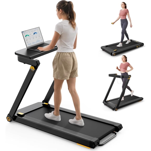 UREVO Foldable 3HP Treadmill, Quiet 3 in 1 Under Desk with Removable ...
