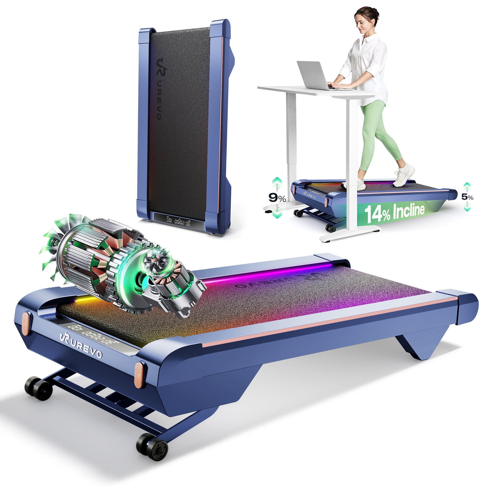 UREVO CyberPad Smart Walking Pad with 14% Incline, Under Desk Treadmill ...