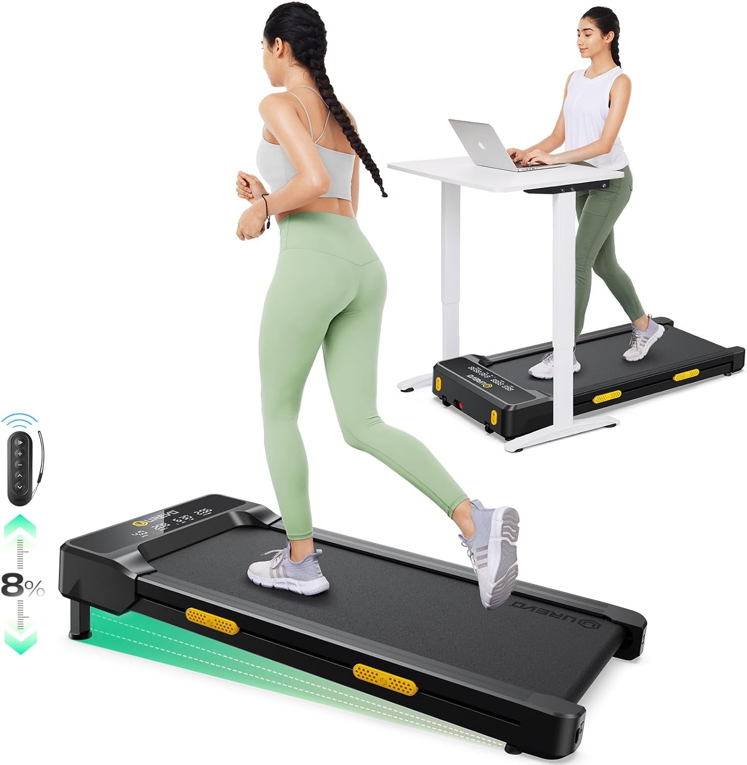 UREVO Walking Pad with Incline, Treadmills for Home with Dual Shock ...