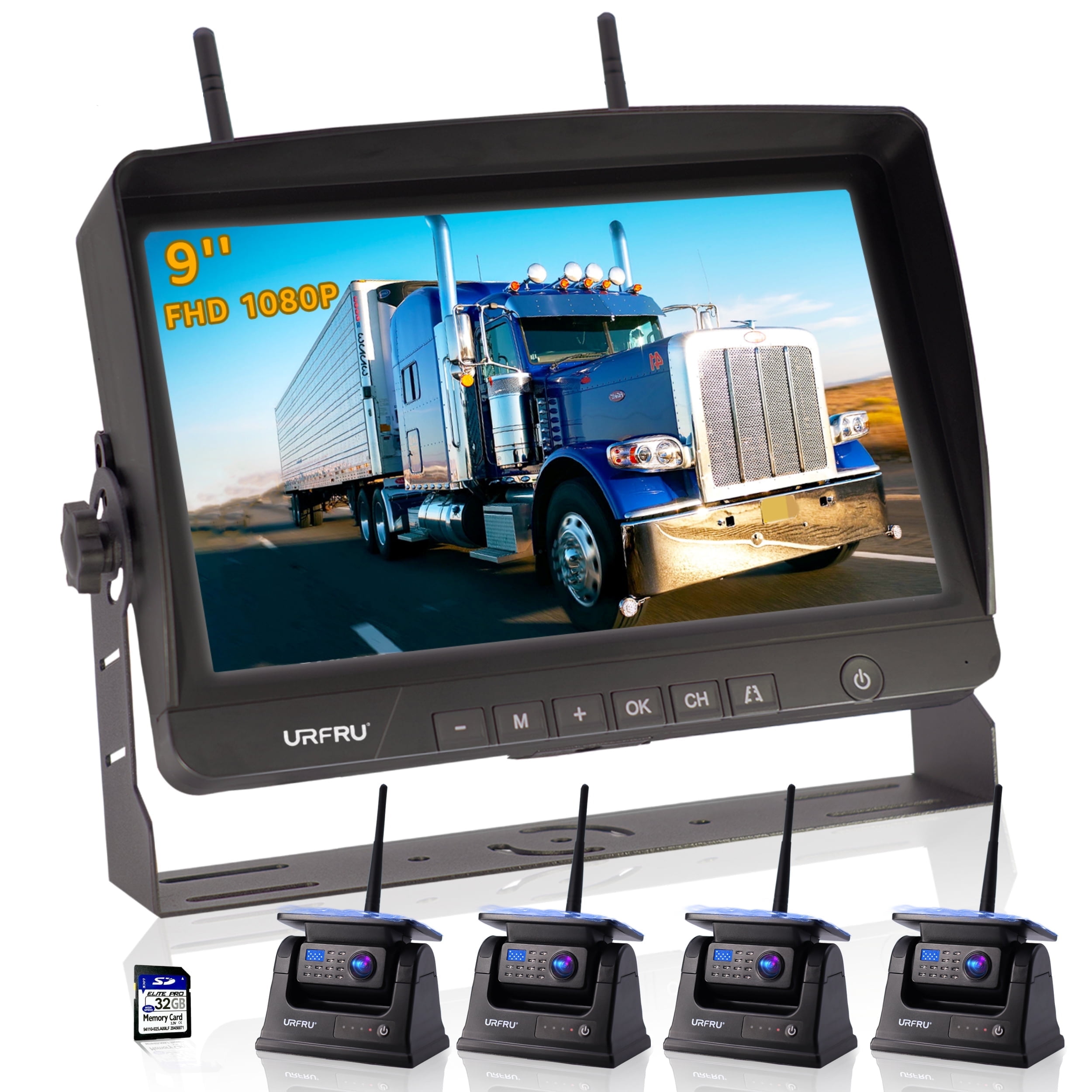 URFRU 4 Cams 9 Inch Backup Camera for Car with HD Monitor Magnetic ...