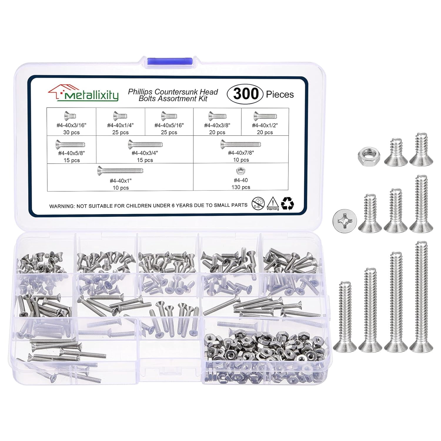 URIJDAS-Phillips Countersunk Machine Bolt Nut Assortment Set(#4-40 ...