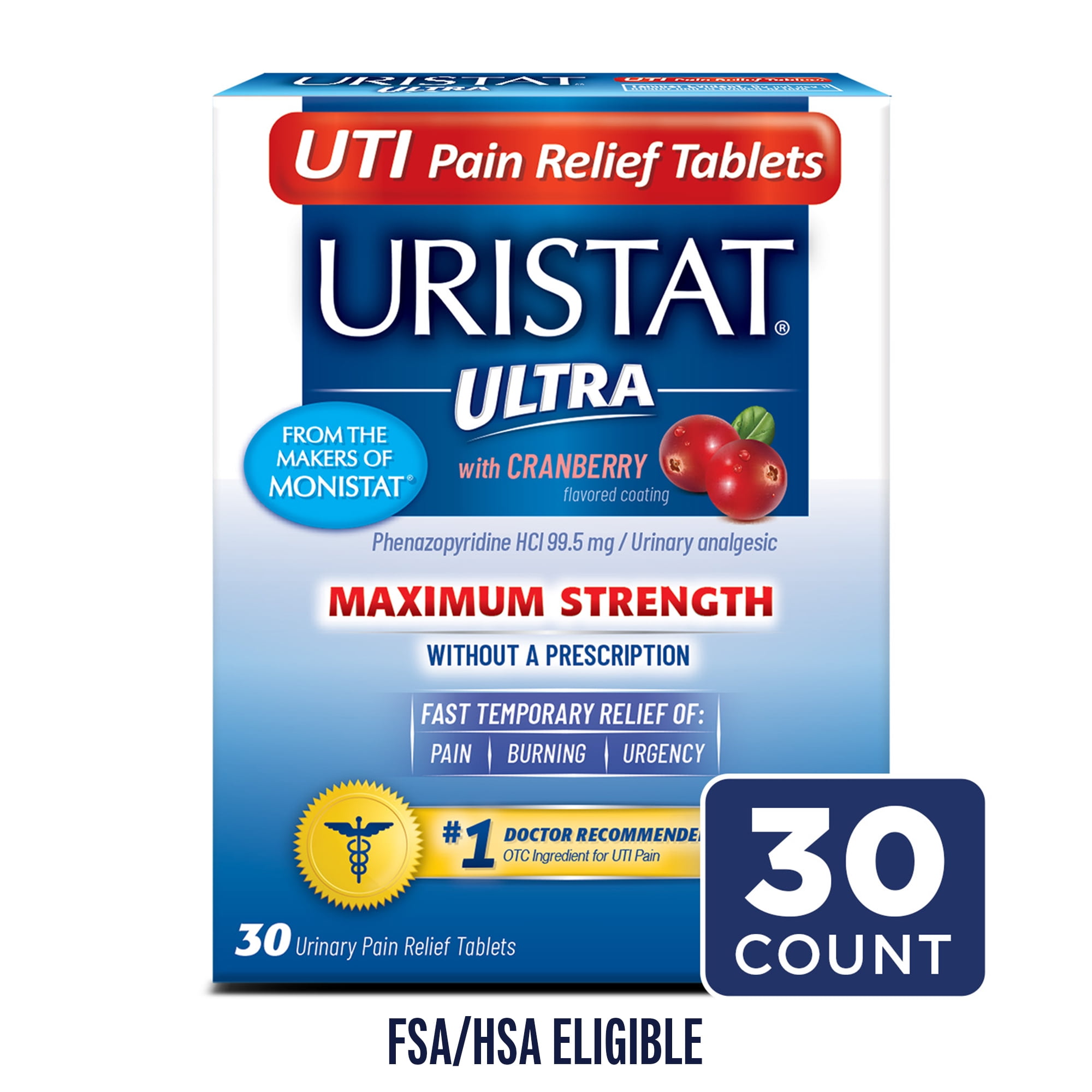 URISTAT Ultra UTI Pain Relief, Cranberry Flavored UTI Treatment Tablets ...