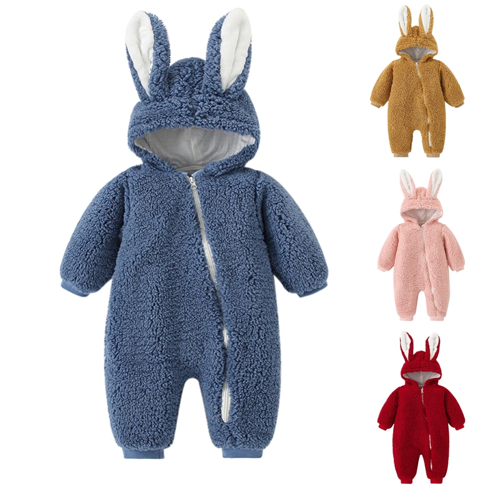 URMAGIC 0-12M Newborn Baby Fleece Snowsuit Winter Onesie Cartoon Bear Warm Hooded Outfits for ...