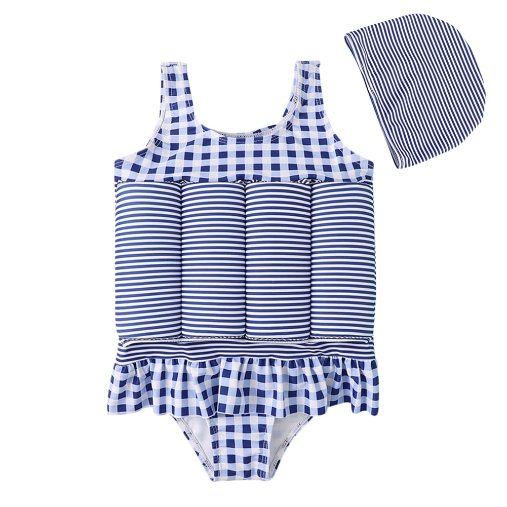 URMAGIC 2-6Y Kid Girl Cute One Piece Float Swimsuit Cap Suit Ruffle ...