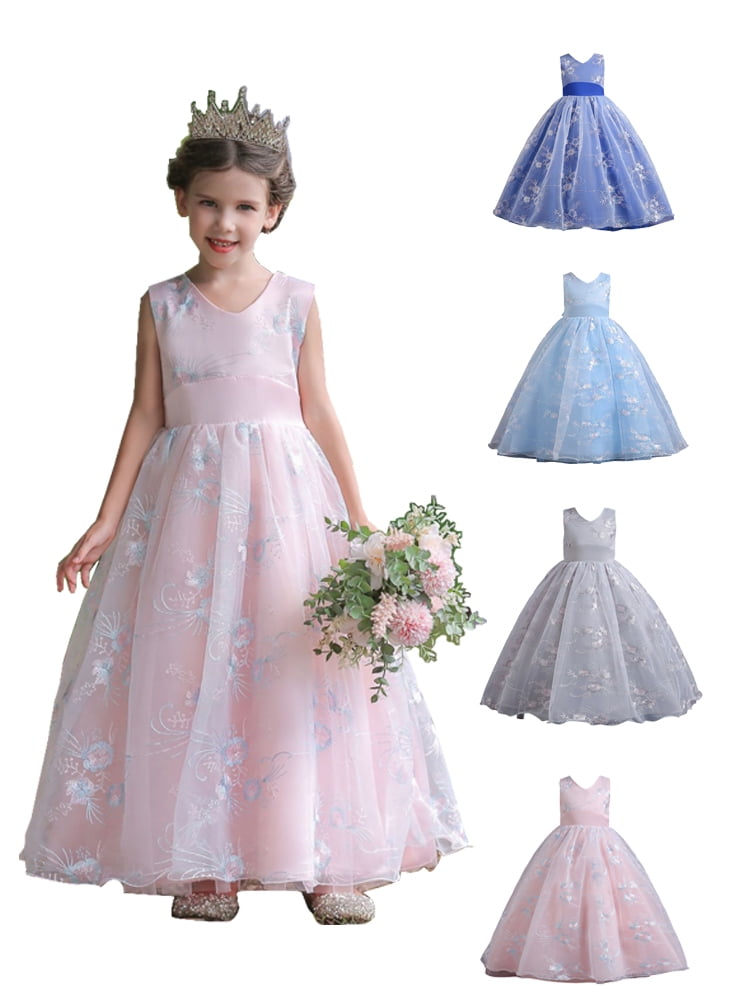 URMAGIC 3-13T Girls Sleeveless Floral Bridesmaid Wedding Maxi Dress ...