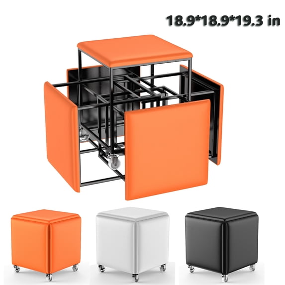 URMAGIC 5 in 1 Leather Footstool Nesting Ottoman Cube Chair, Stackable ...