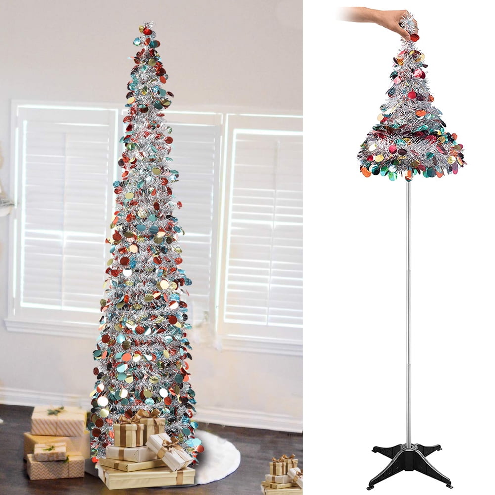 URMAGIC 5 FT Pop Up Christmas Tinsel Tree Collapsible Christmas Tree ...