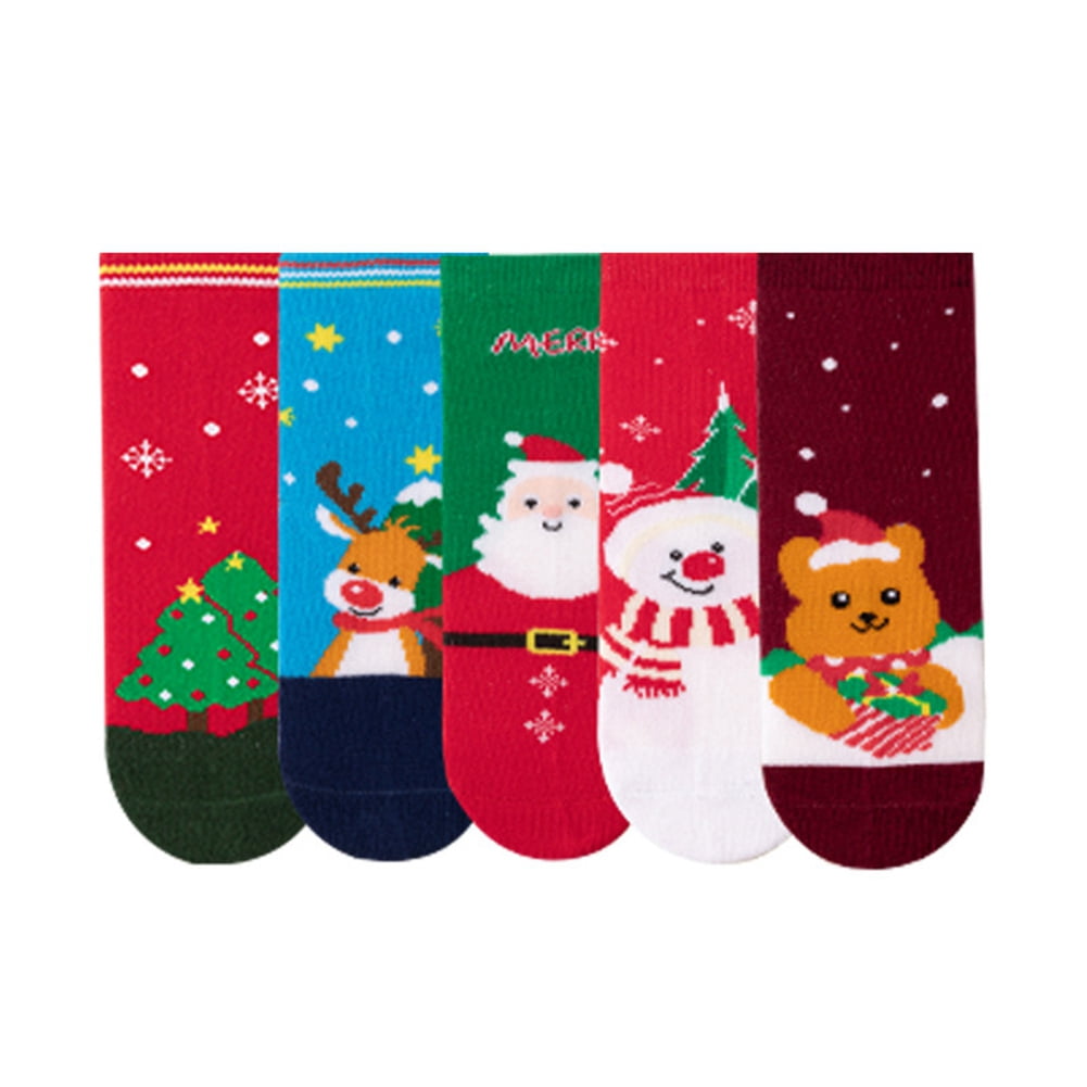 URMAGIC 5 Pack Baby Christmas Socks Kids Cute Xmas Sock Christmas Gift ...