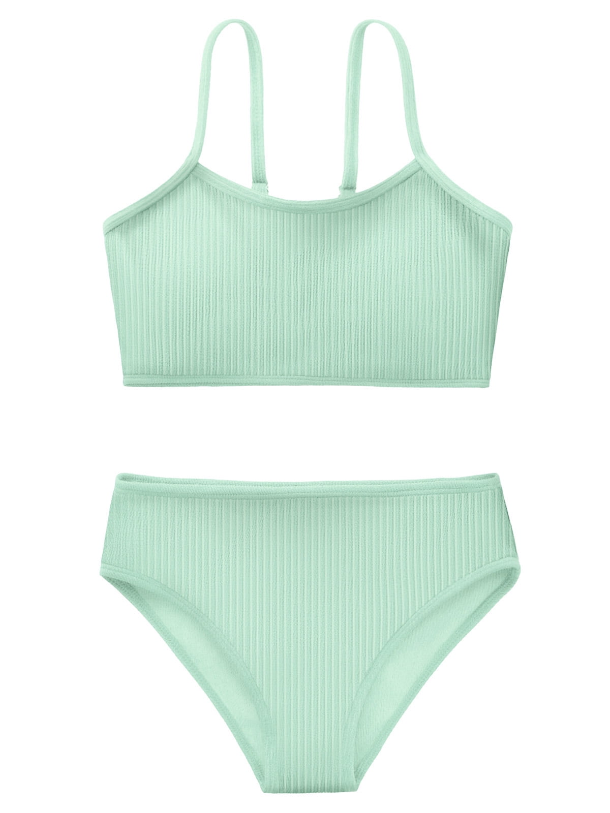 URMAGIC 7-14T Child Girls 2 Piece Bikini Set V Neck Solid Color Bathing ...