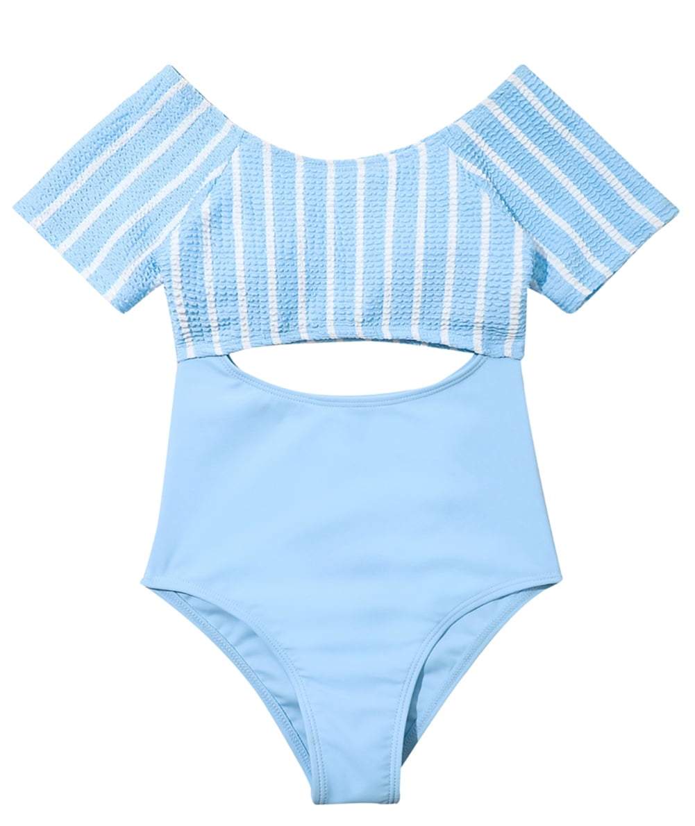 URMAGIC 7-14T Child Girls Short Sleeve One Piece Swimsuit Cut Out ...