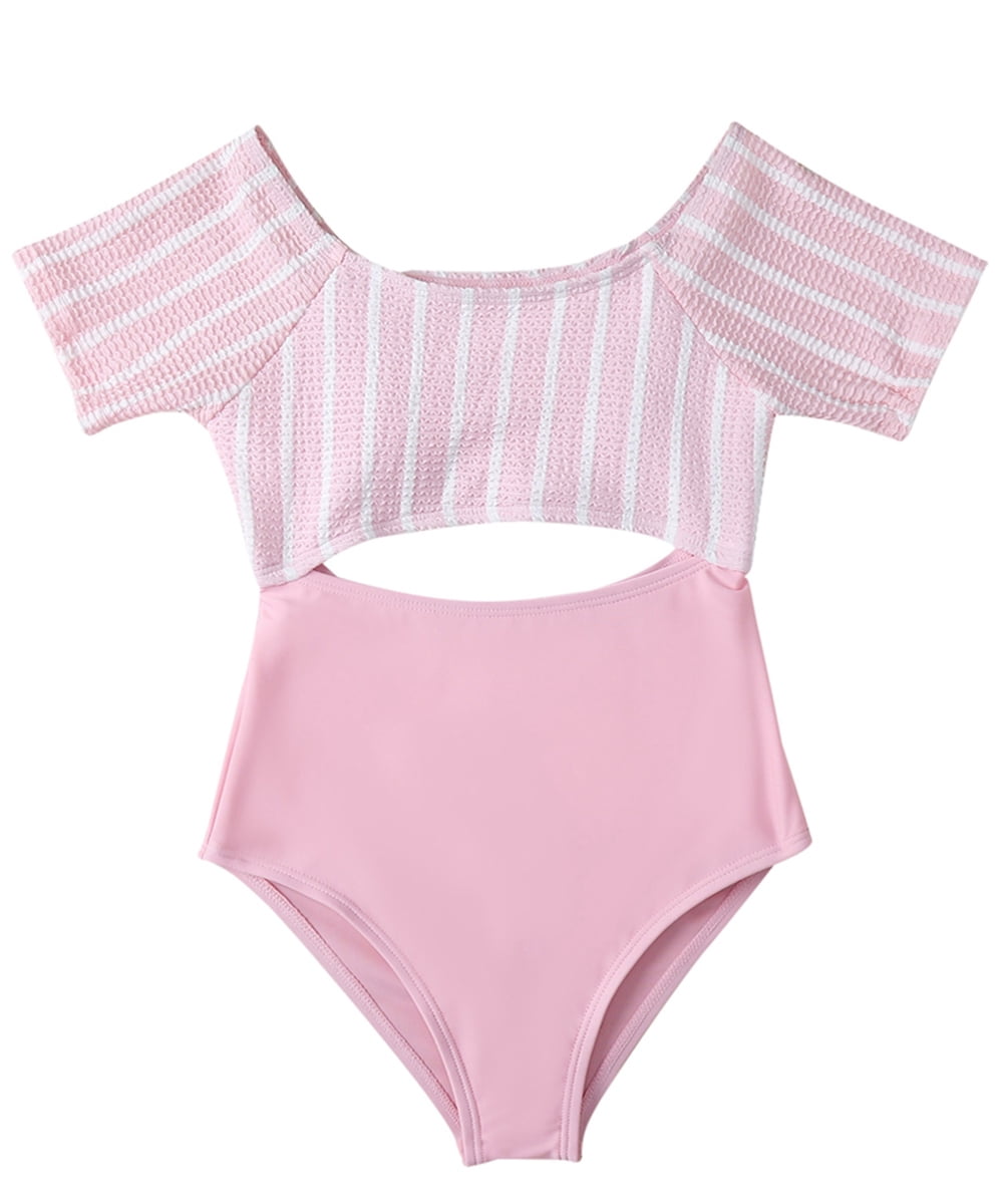 URMAGIC 7-14T Child Girls Short Sleeve One Piece Swimsuit Cut Out ...