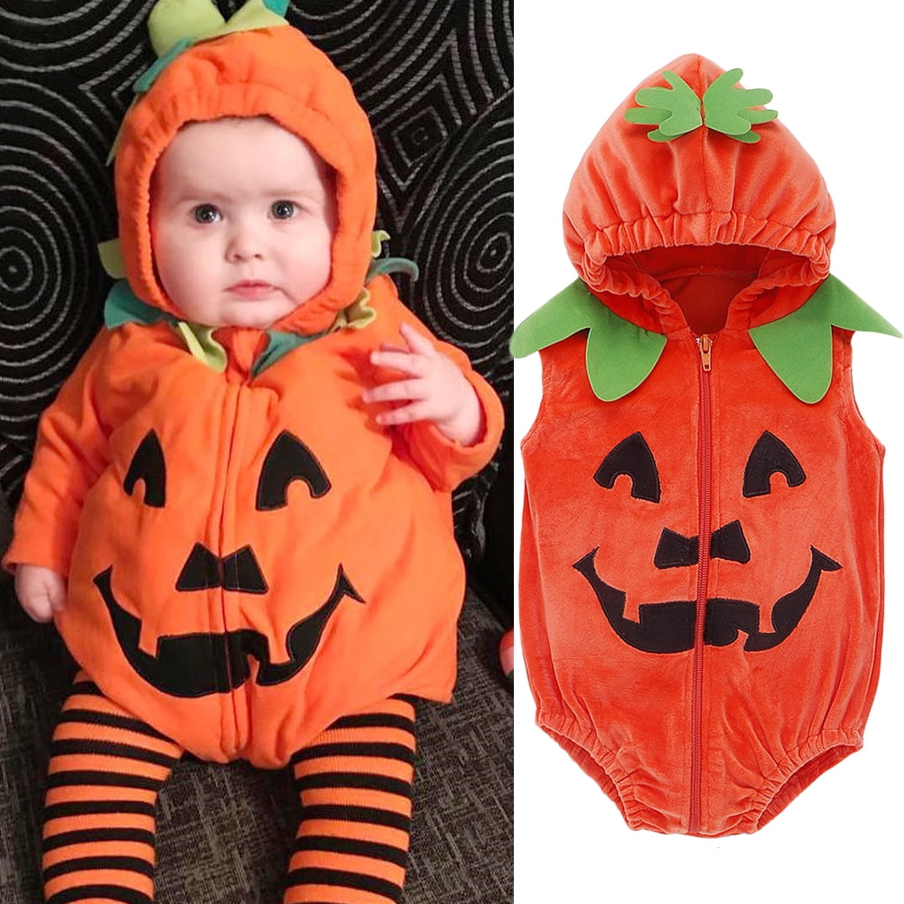 URMAGIC Baby Boy Girl Halloween Pumpkin Costume Zip Up Hoodie Onesie ...