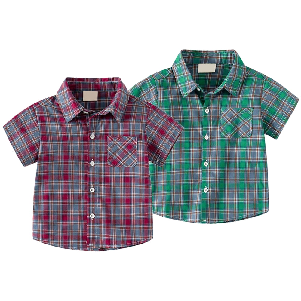 URMAGIC Boy Button Down Shirt Kid Cotton Shirt Toddler Buffalo Plaid ...