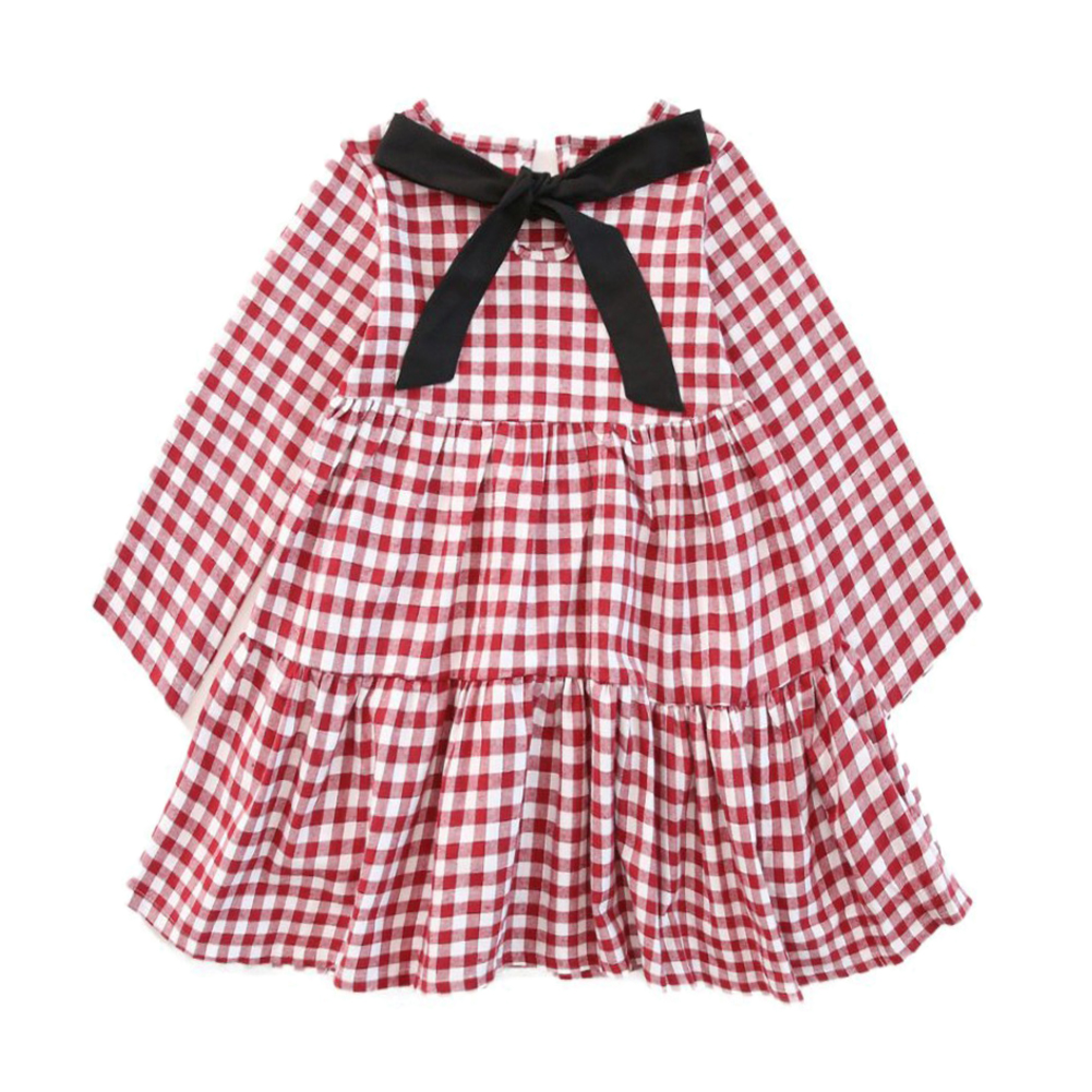 URMAGIC Child Little Big Girls Ruffle Tiered Long Sleeve Plaid Dress ...