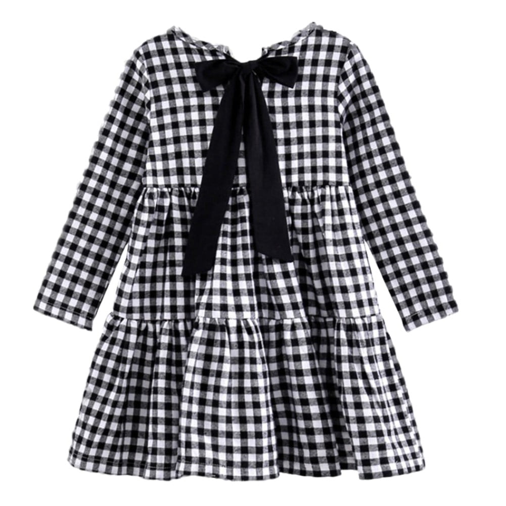 URMAGIC Child Little Big Girls Ruffle Tiered Long Sleeve Plaid Dress ...