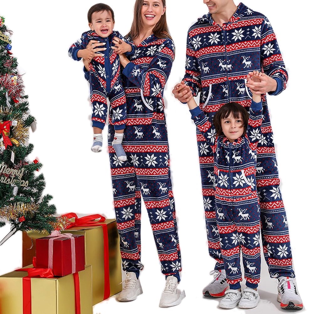 URMAGIC Christmas Family Matching Fleece Warm Hooded Onesie Pajamas for ...