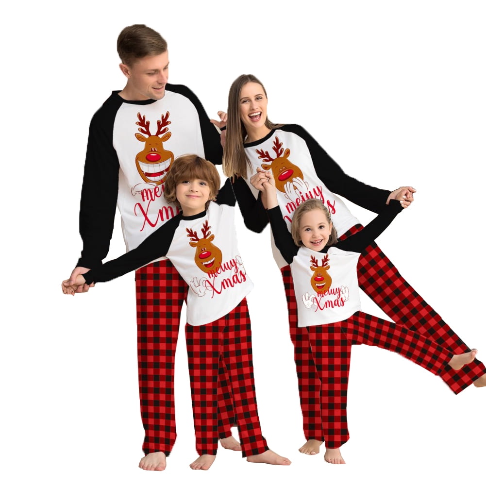 URMAGIC Christmas Family Matching Pajamas Set Rudolph Graphic Plaid ...