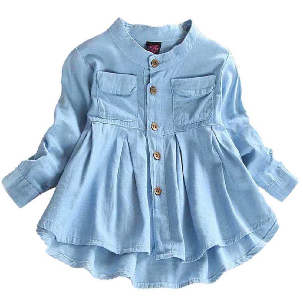 URMAGIC Fall Baby Girls Kids Ruched Long Sleeve Cotton Denim Blouse ...
