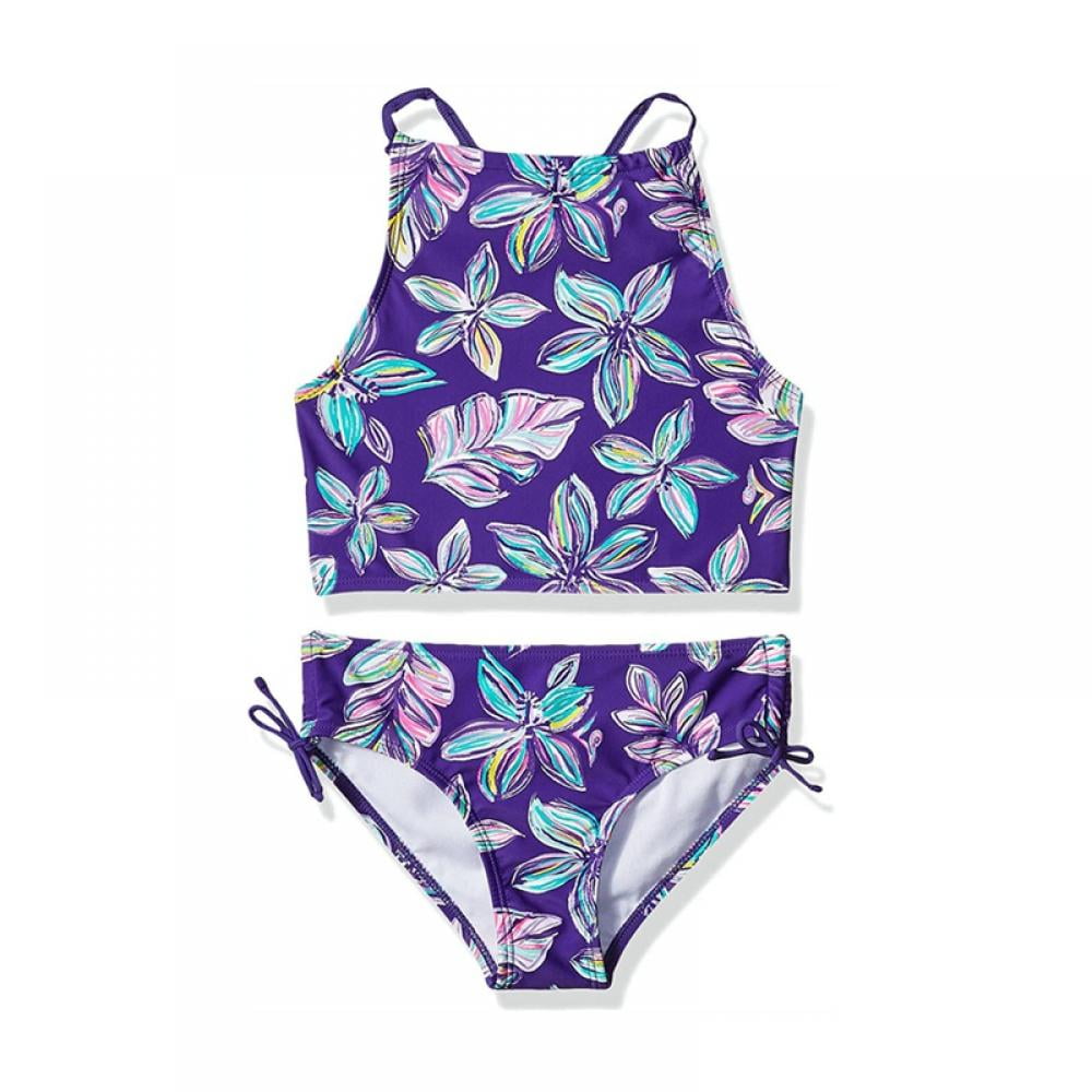 URMAGIC Girl's 2 Piece Cute Swimsuit Floral High Waist Bikini Set ...