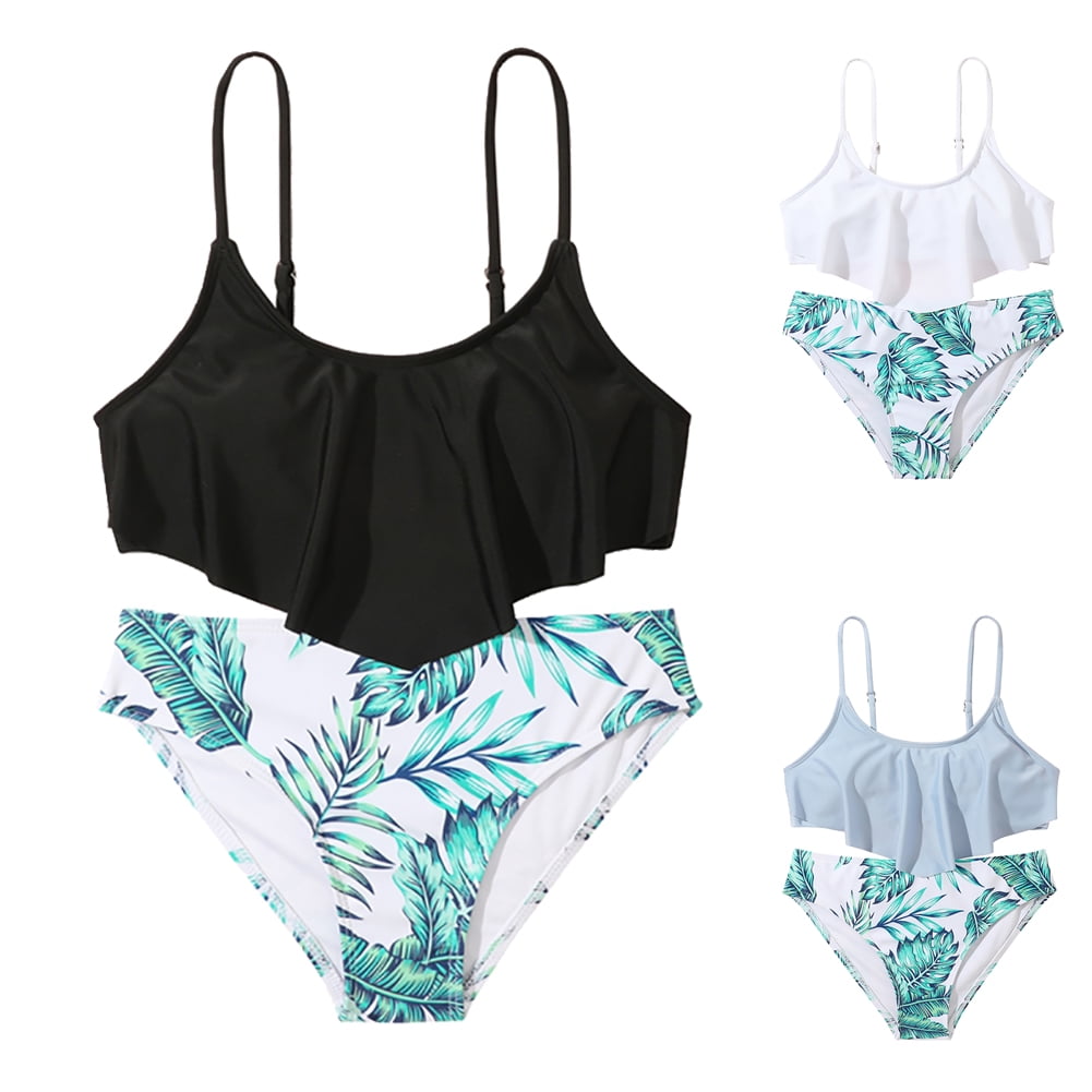 URMAGIC Girl's Bikini Set Flounce Two Piece Swimsuits Kids Ruffled ...