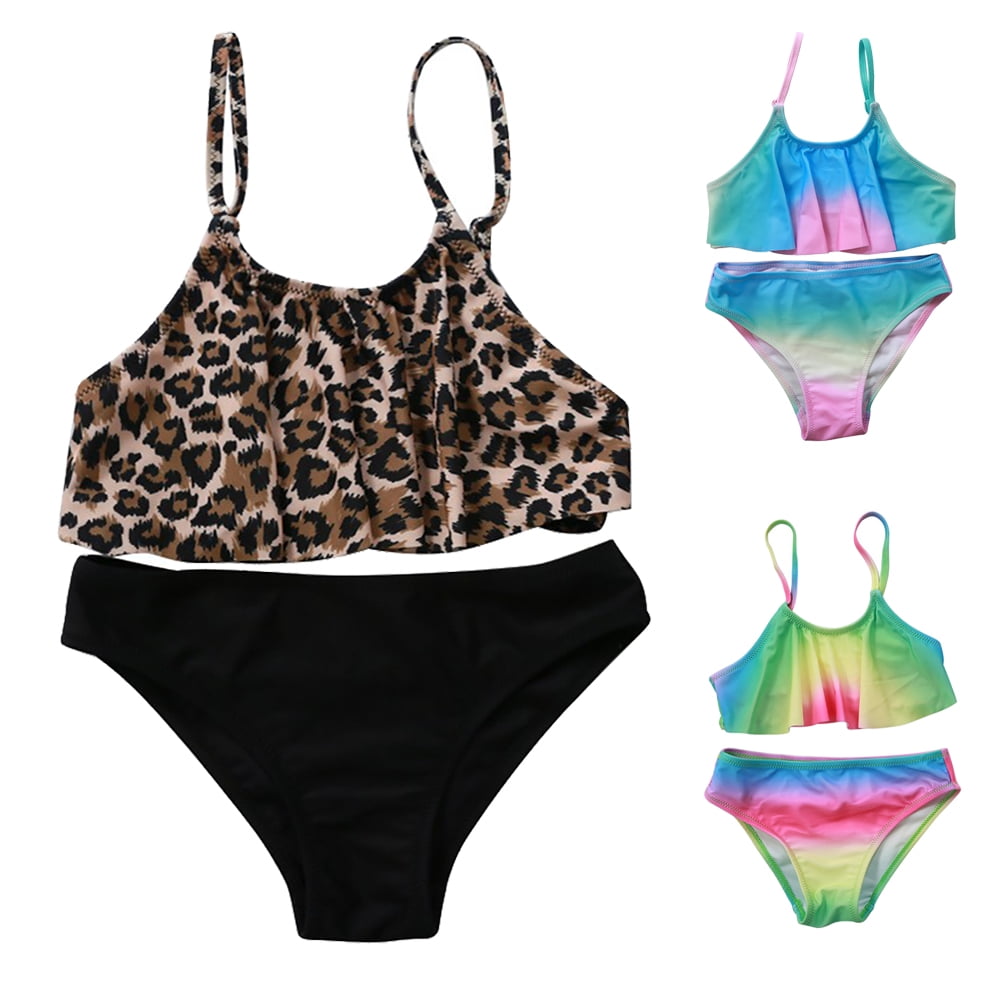 URMAGIC Girl's Bikini Set Flounce Two Piece Swimsuits Kids Ruffled ...