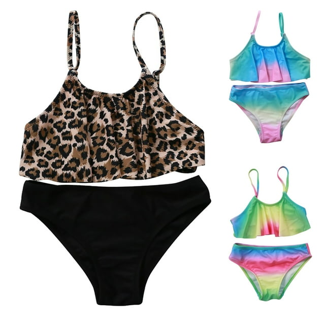 URMAGIC Girl's Bikini Set Flounce Two Piece Swimsuits Kids Ruffled ...