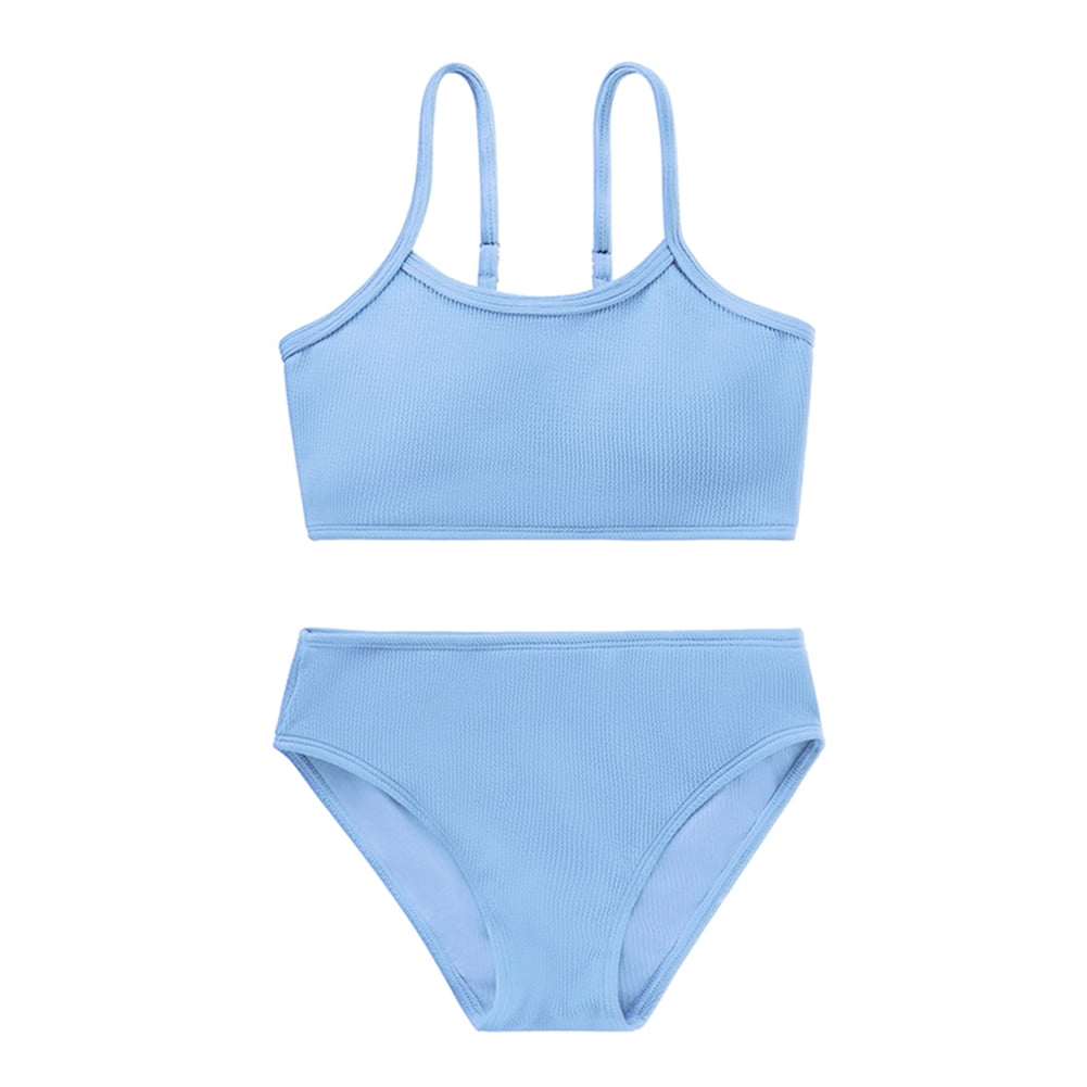 URMAGIC Girl's Spaghetti Strap Solid Color High Waist Bikini Bathing ...