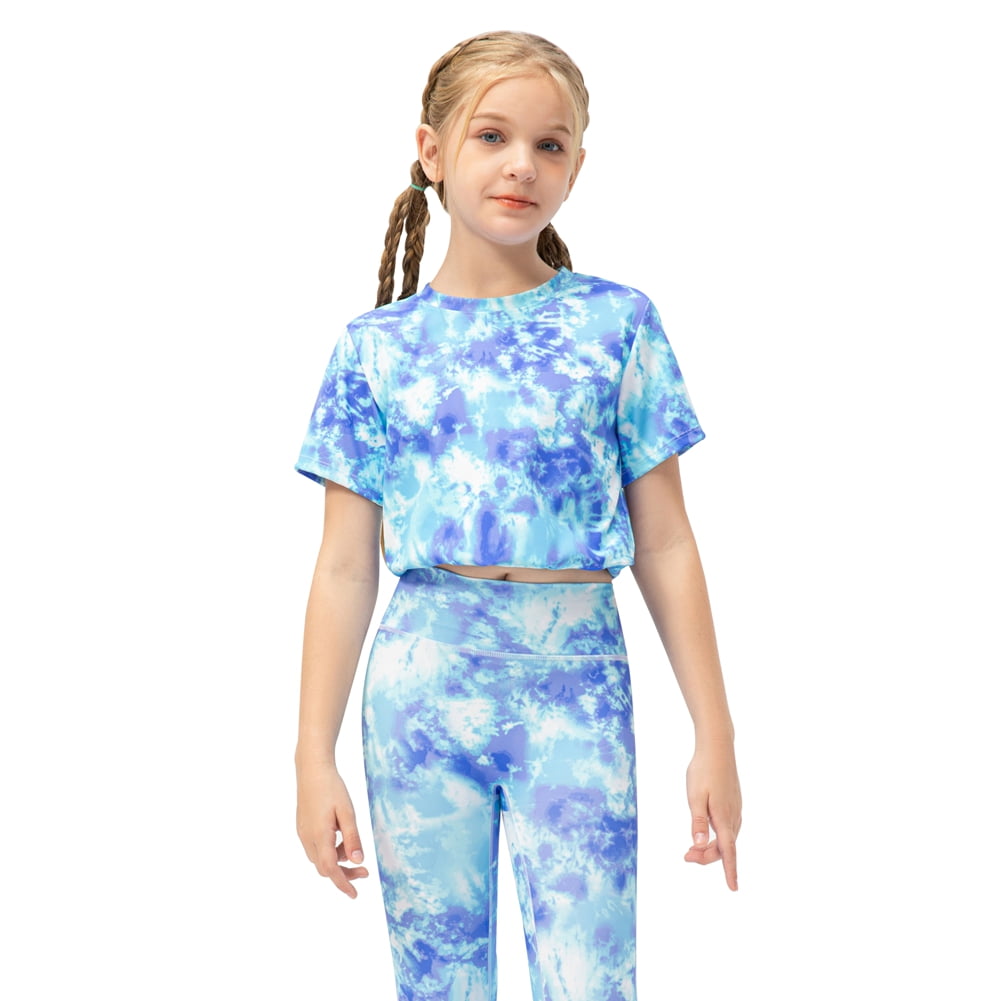 URMAGIC Girl's Tie Dye Short Sleeve Workout Casual Cropped Tank Top ...