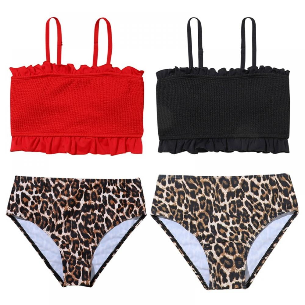 URMAGIC Girls 2-Piece Swimsuits Leopard Printed Bathing Suit Kids ...